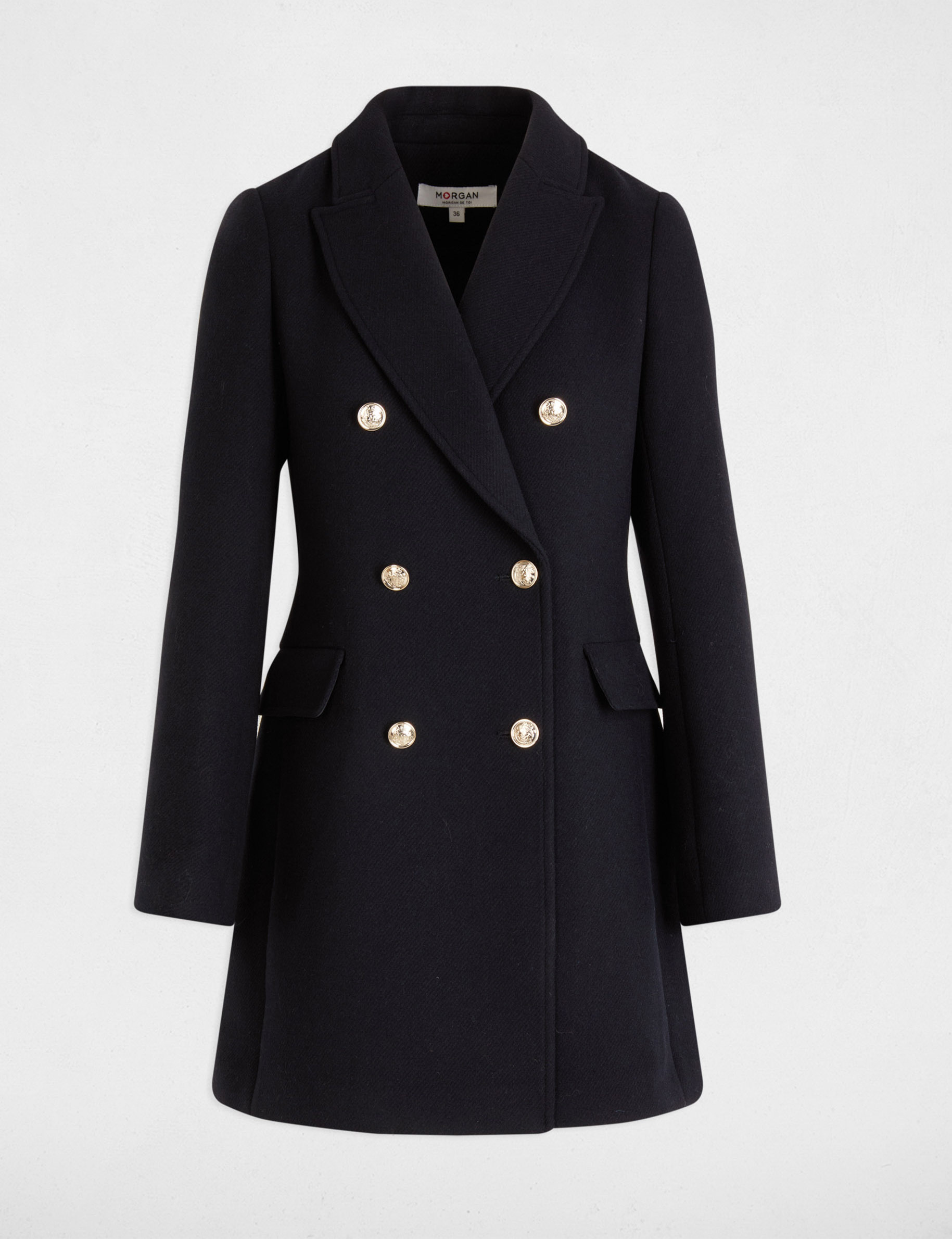 Manteau mi-long avec boutons bleu marine femme | Morgan