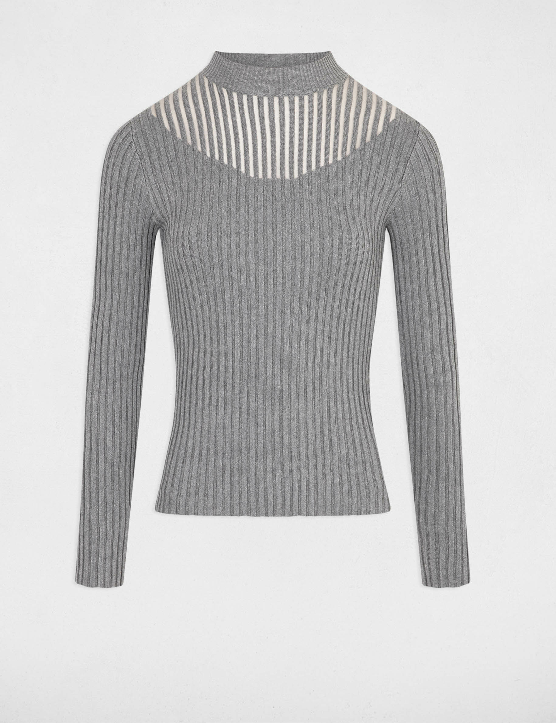 Pull manches longues col montant gris moyen femme | Morgan