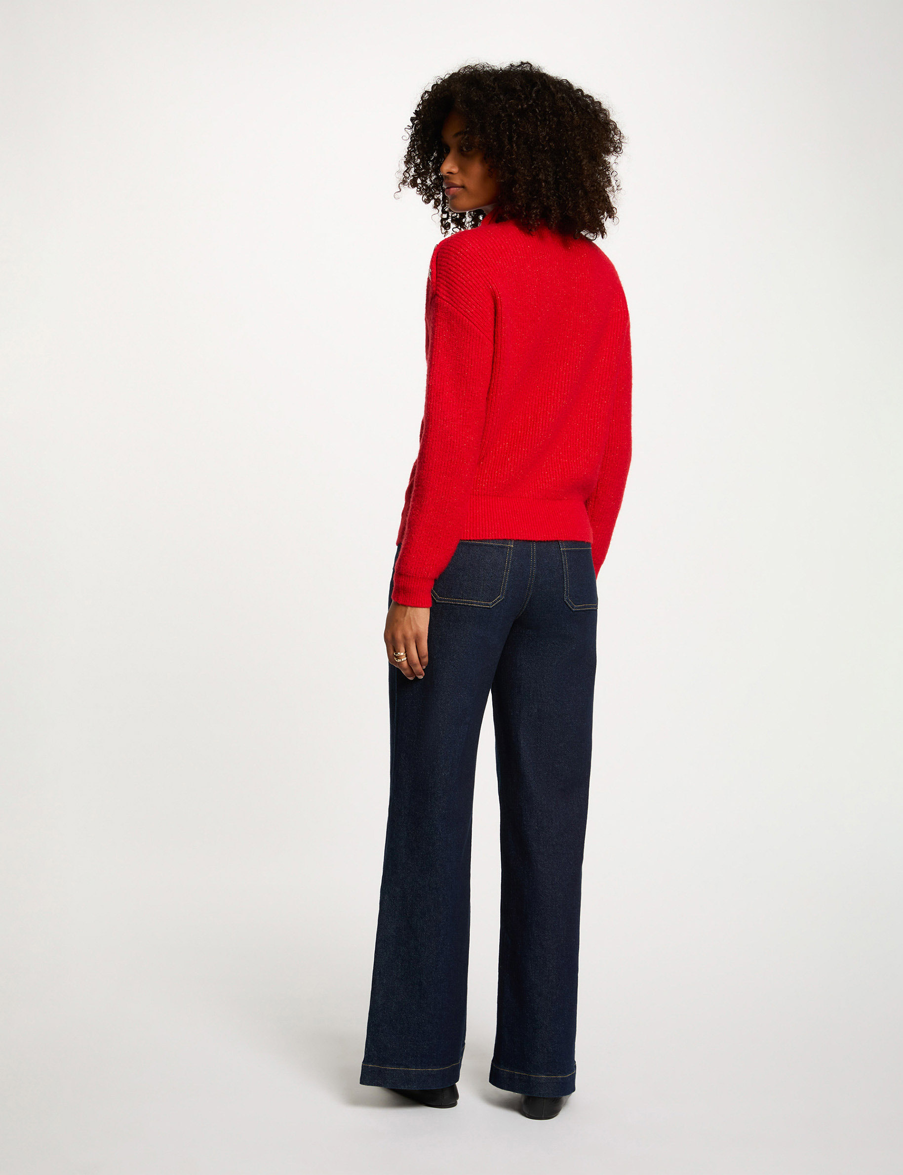 Pull manches longues avec boutons rouge femme | Morgan