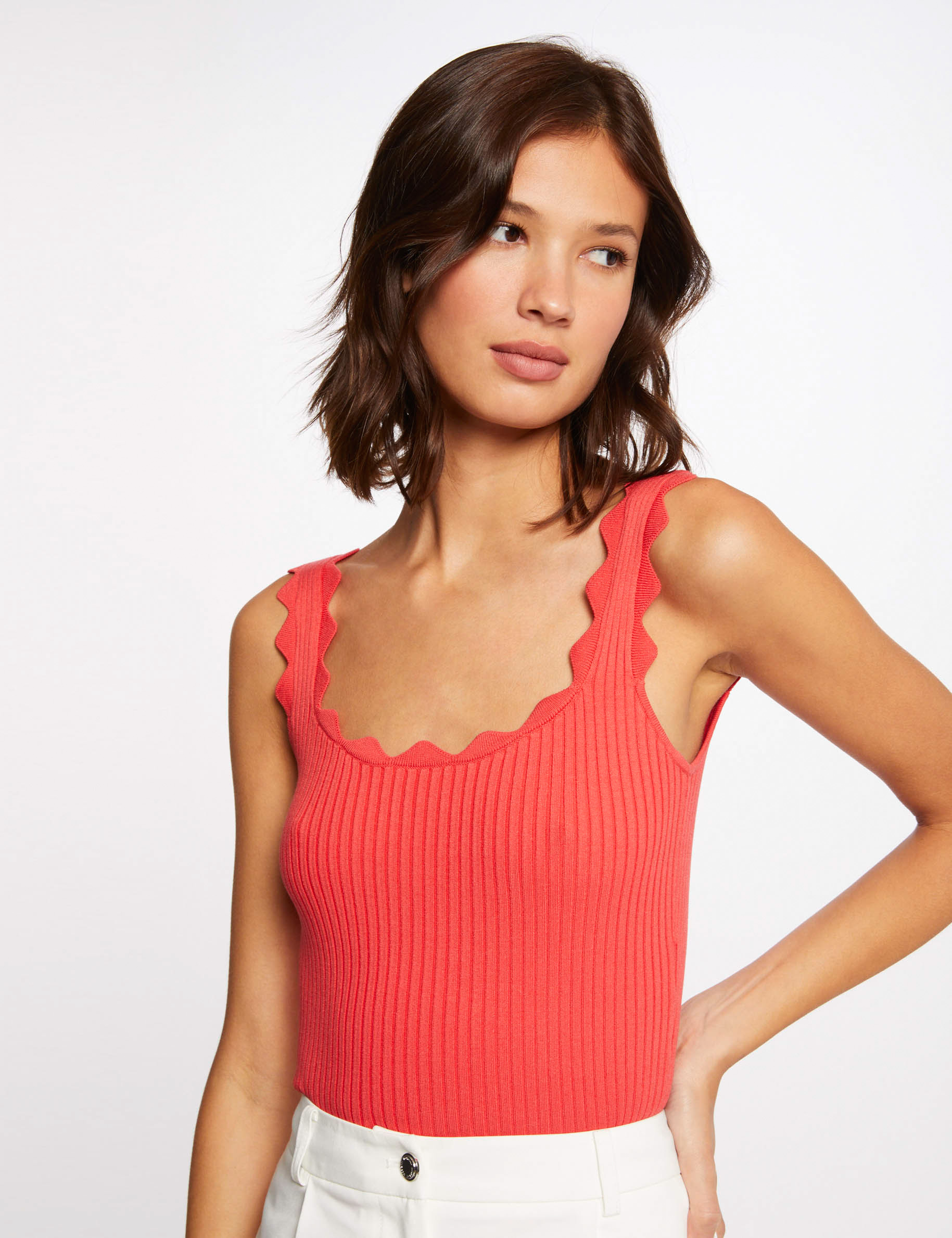 Pull débardeur avec encolure carrée rouge femme | Morgan