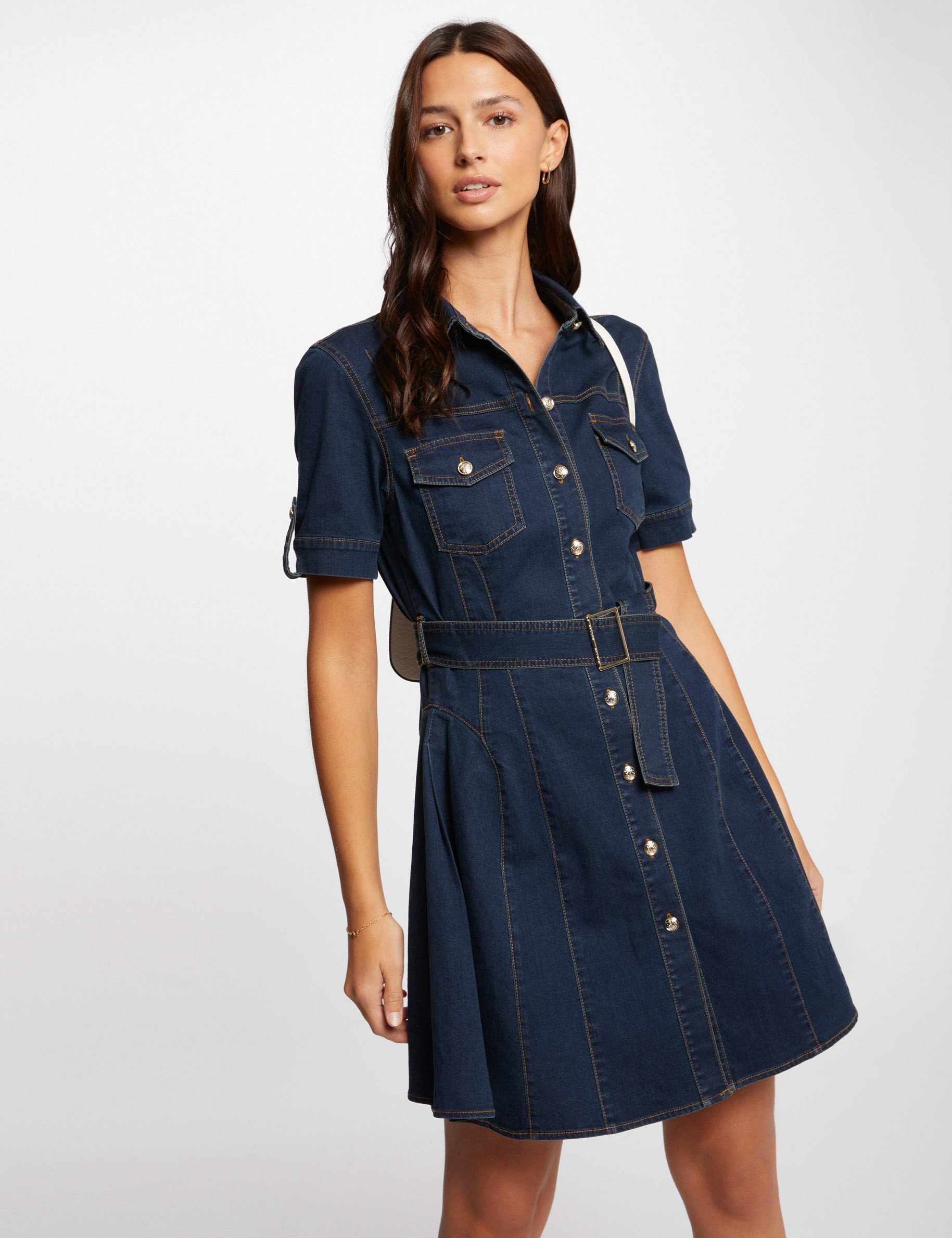 Robe courte patineuse en jean jean brut femme | Morgan