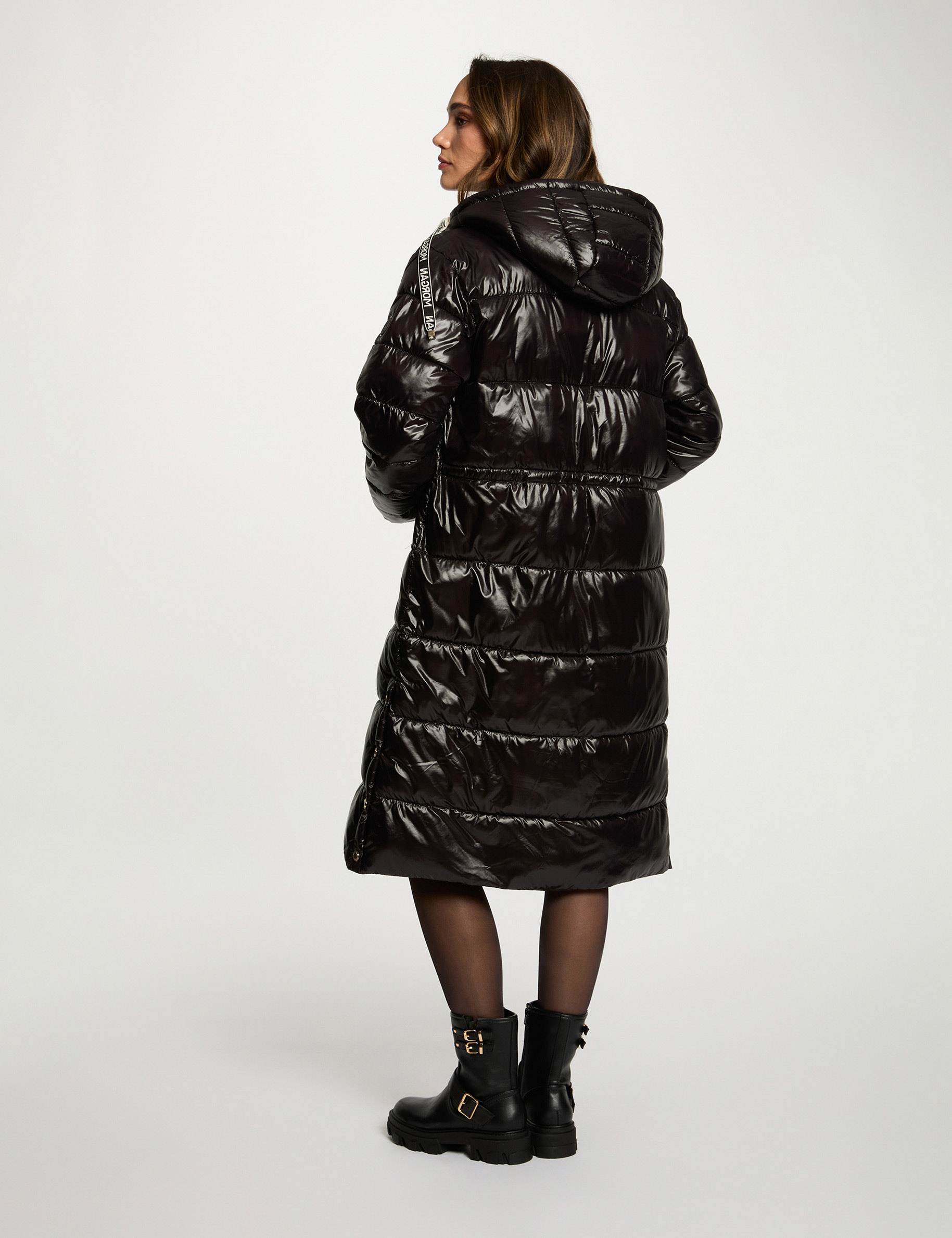 Doudoune Longue Brillante Noir Femme Morgan