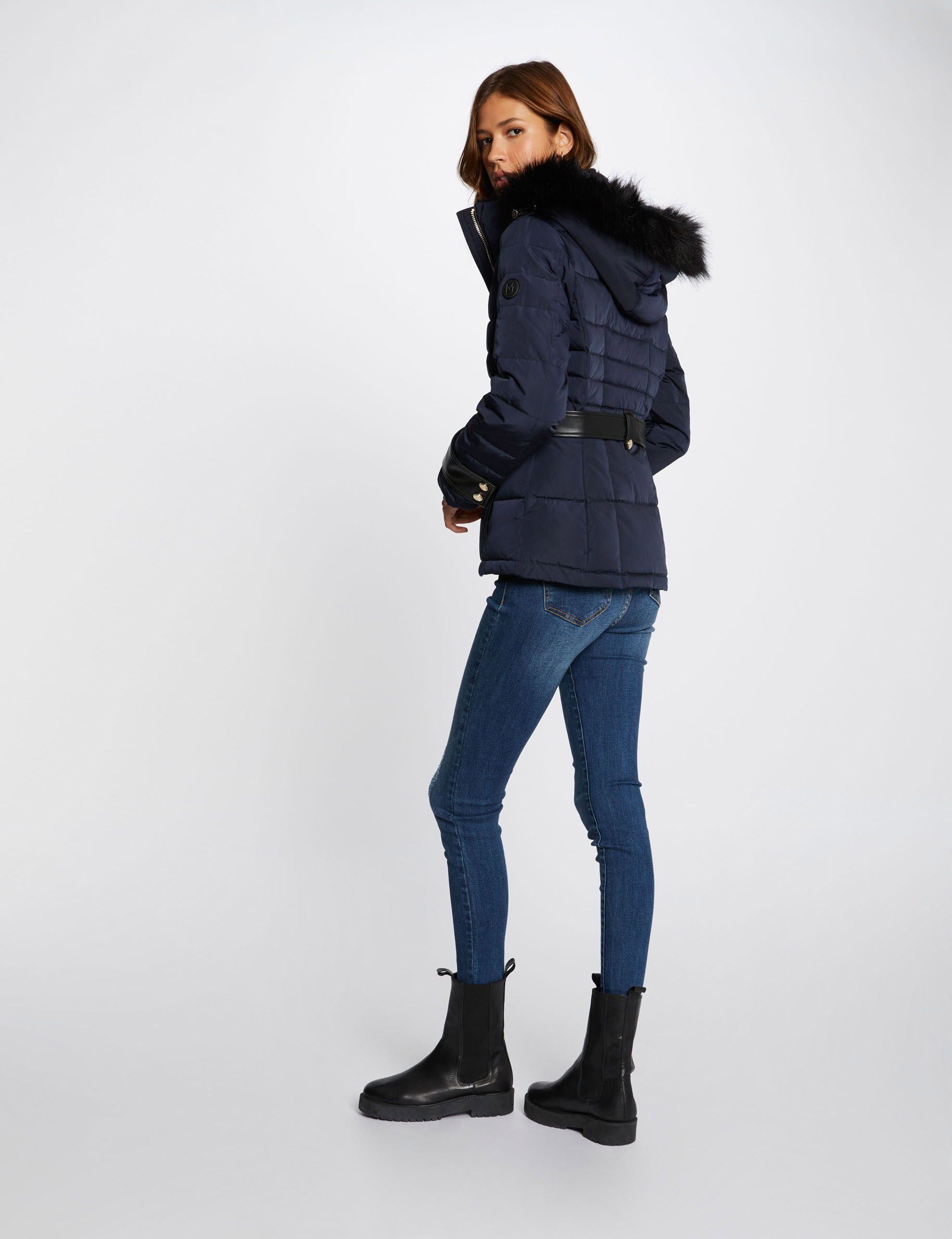 Doudoune Droite à Capuche Bleu Marine Femme Morgan
