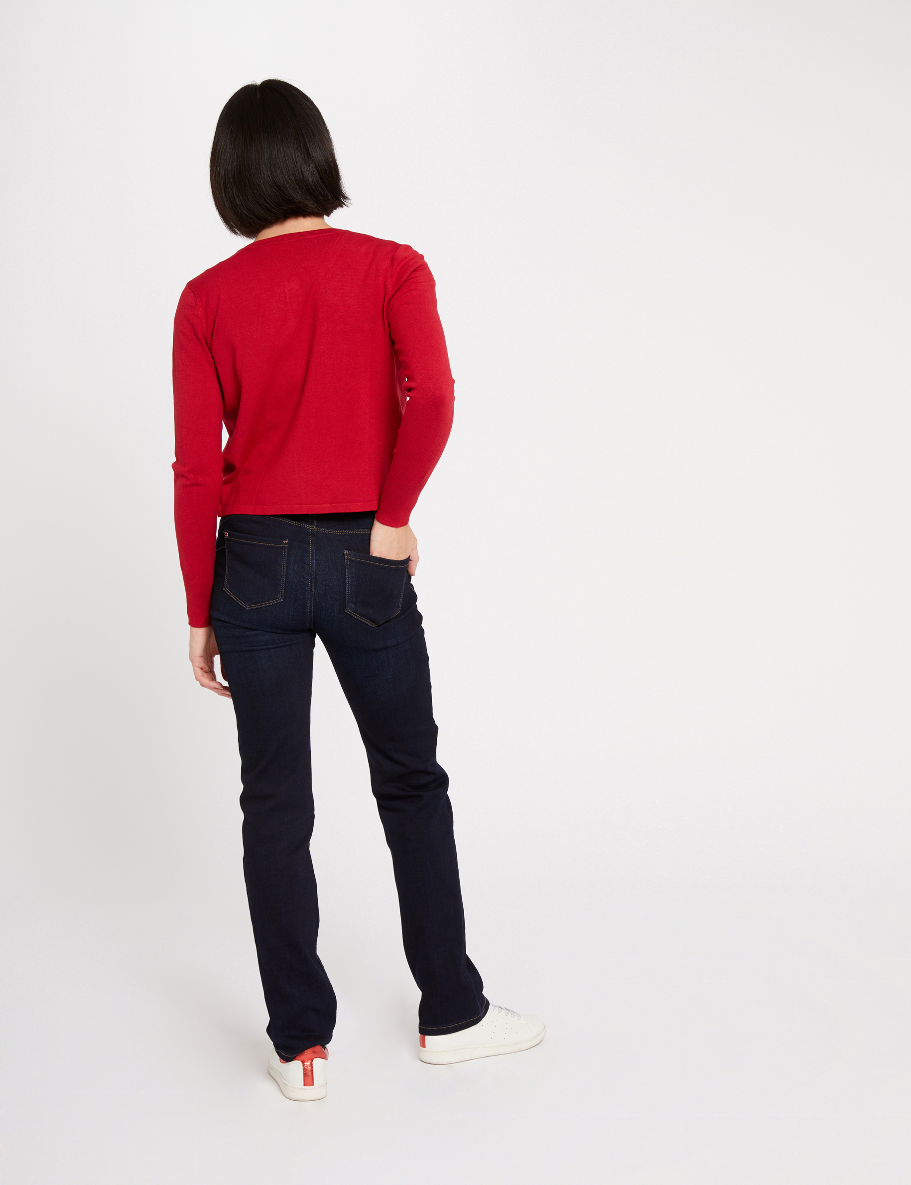 Gilet droit court avec col rond rouge vin femme | Morgan