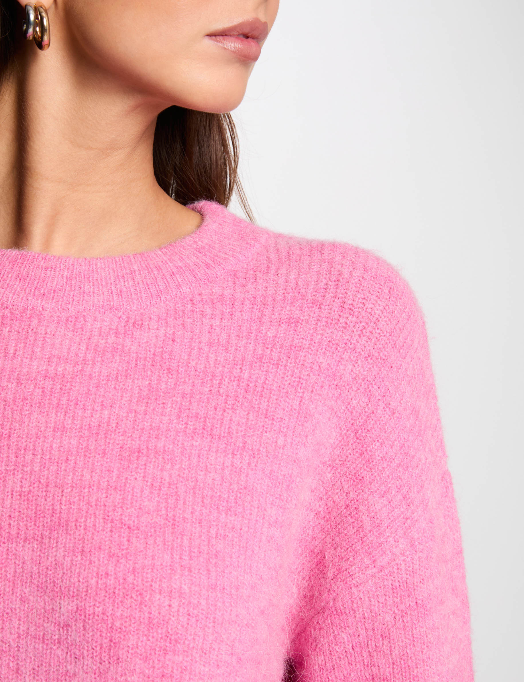 Pull col rond manches longues rose femme | Morgan