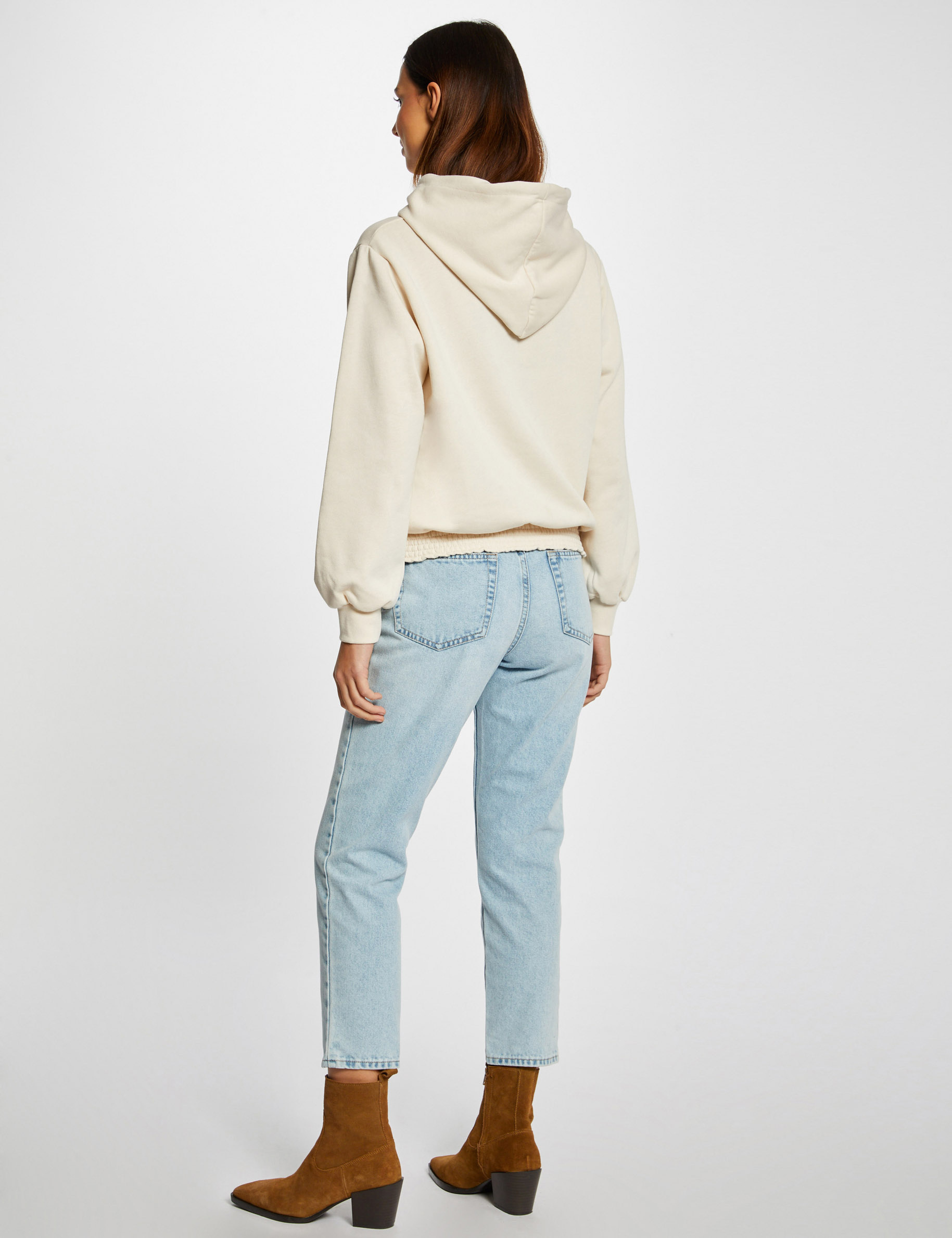 Sweat manches longues à capuche ivoire femme | Morgan