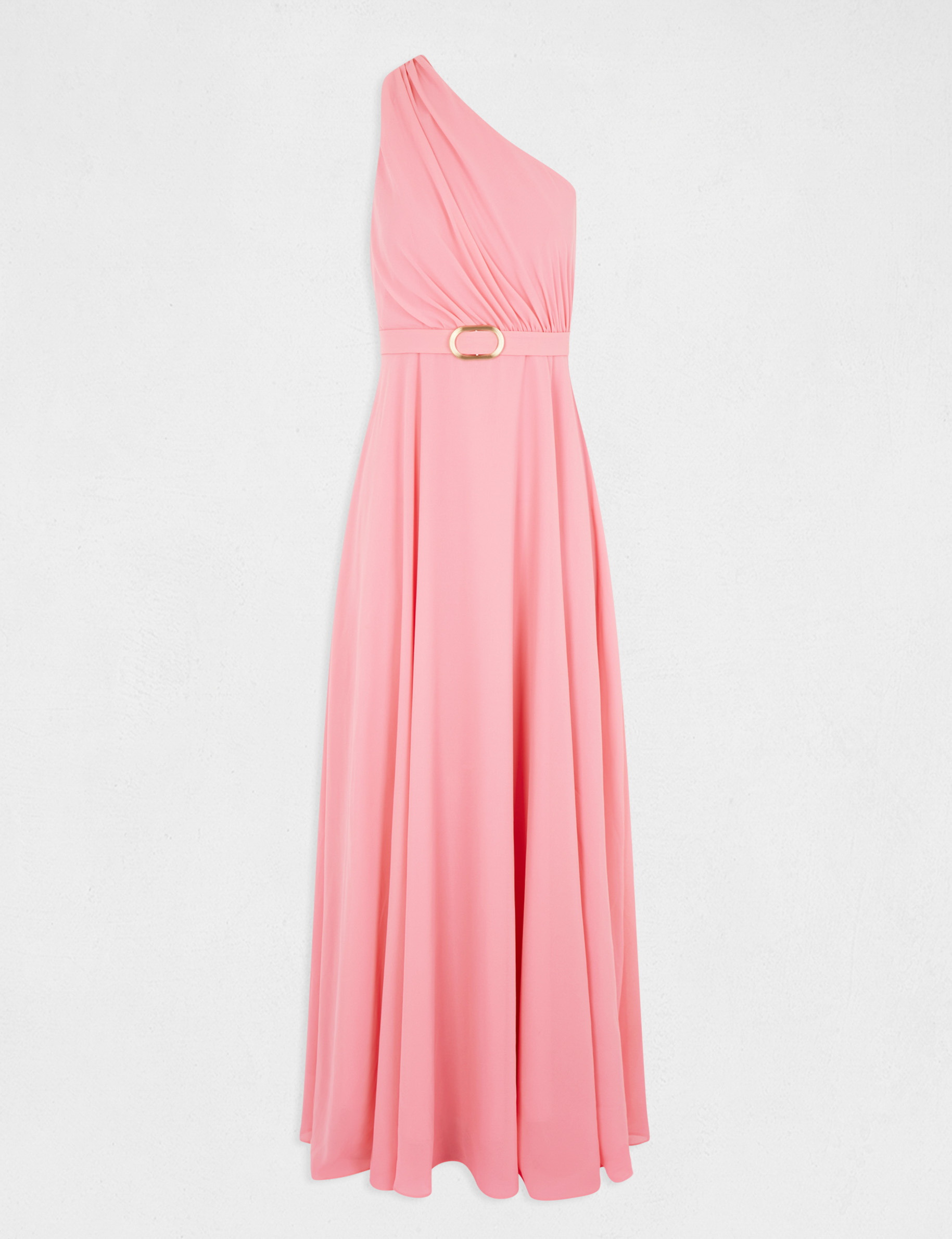 Robe longue évasée asymétrique rose clair femme | Morgan