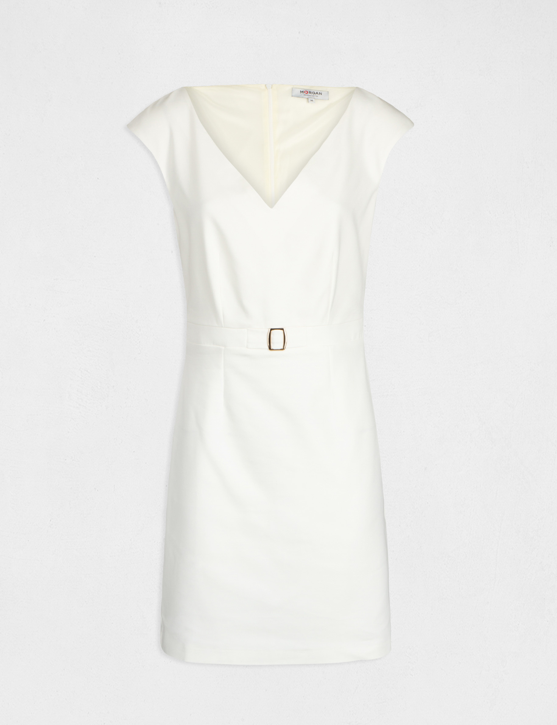 Robe ajustée avec boucle ecru femme | Morgan